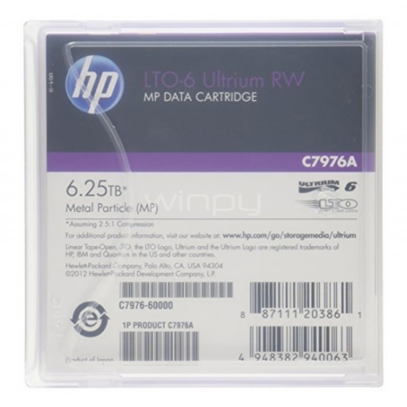 Cartucho de datos regrabable HP LTO-6 Ultrium de 2.5TB / 6.25TB ...