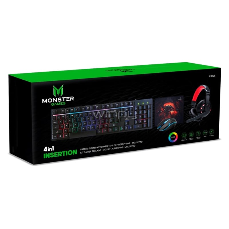 Kit Gamer Monster Games (Teclado + Audífonos + Mouse + MousePad ...
