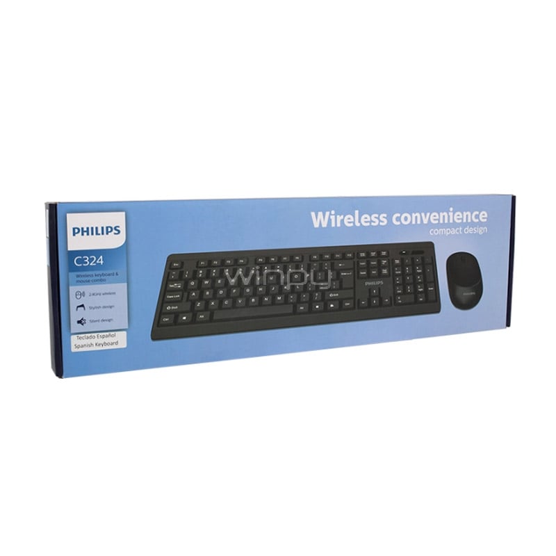 Kit Teclado+Mouse Philips SPT6324 (1.200dpi, Dongle USB, Negro) | SPT6324