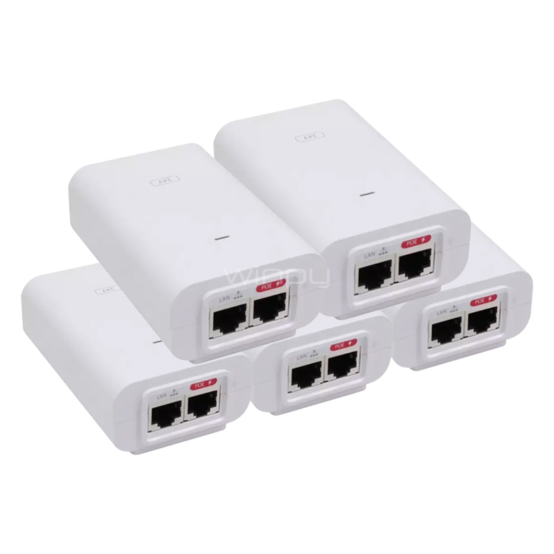 Pack inyector PoE Ubiquiti de 24V/ 24W - POE-24-24W-5P - Winpy.cl