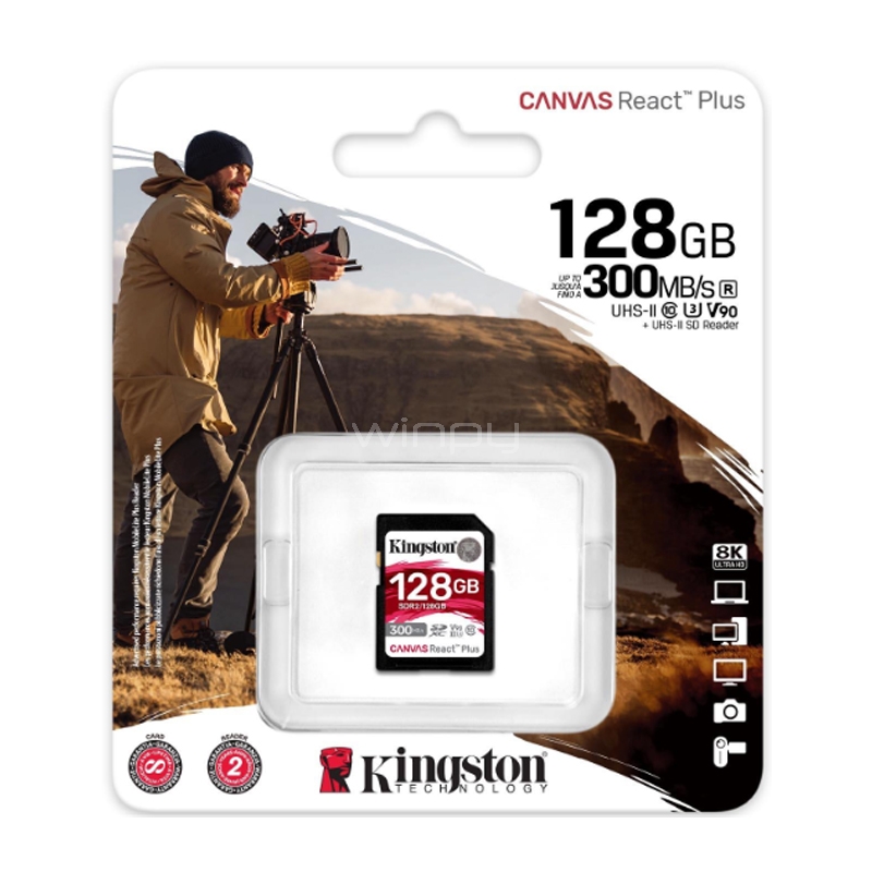Tarjeta SD Kingston Canvas React Plus de 128GB - SDR2/128GB - Winpy.cl