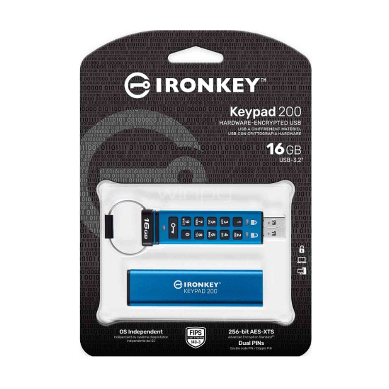 Pendrive Kingston IronKey KeyPad 200 de 16GB - IKKP200/16GB - Winpy.cl