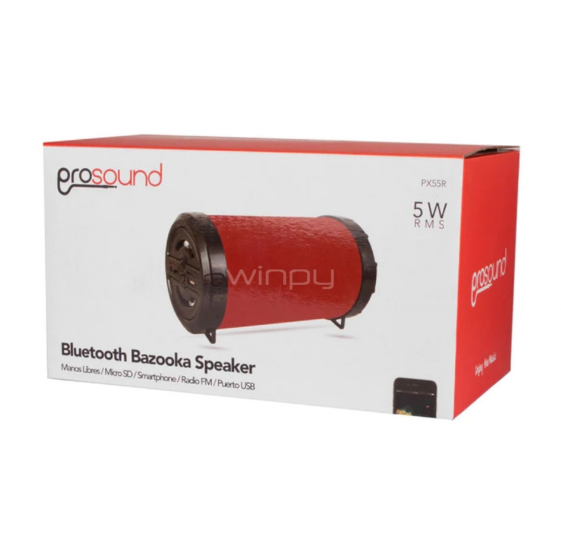 Parlante Bluetooth Prosound Bazooka (Luz, Radio FM, Rojo) | 32PRXPX55R
