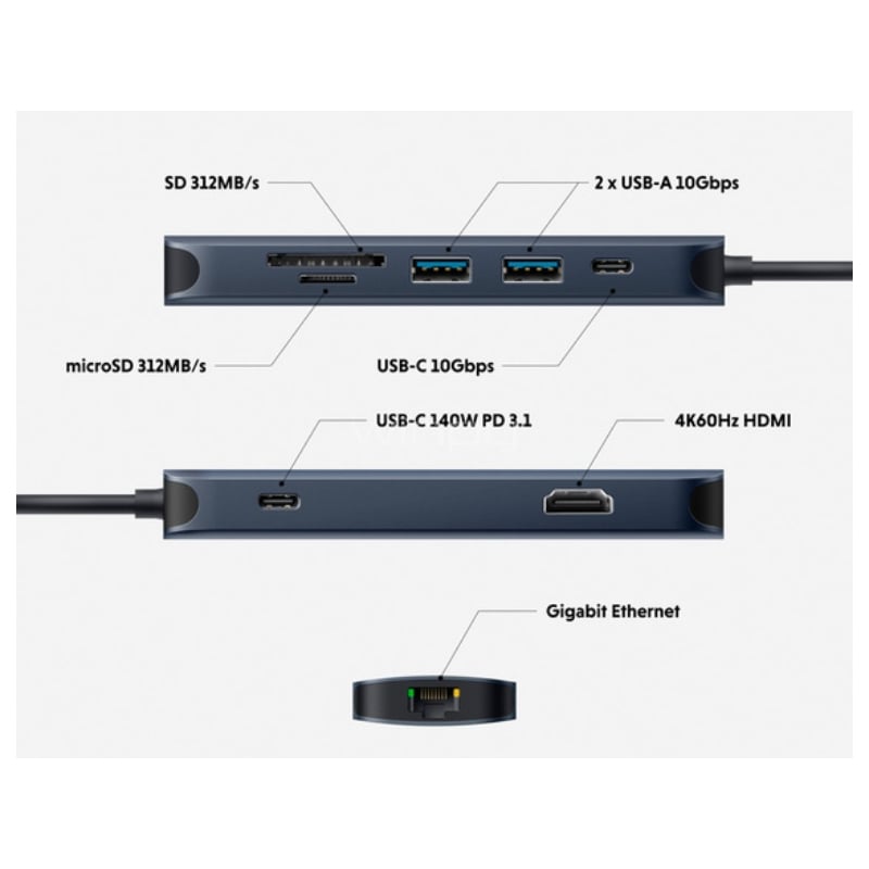 Adaptador Multipuerto Hub HyperDrive Next 8 USB-C - HD4004GL - Winpy.cl