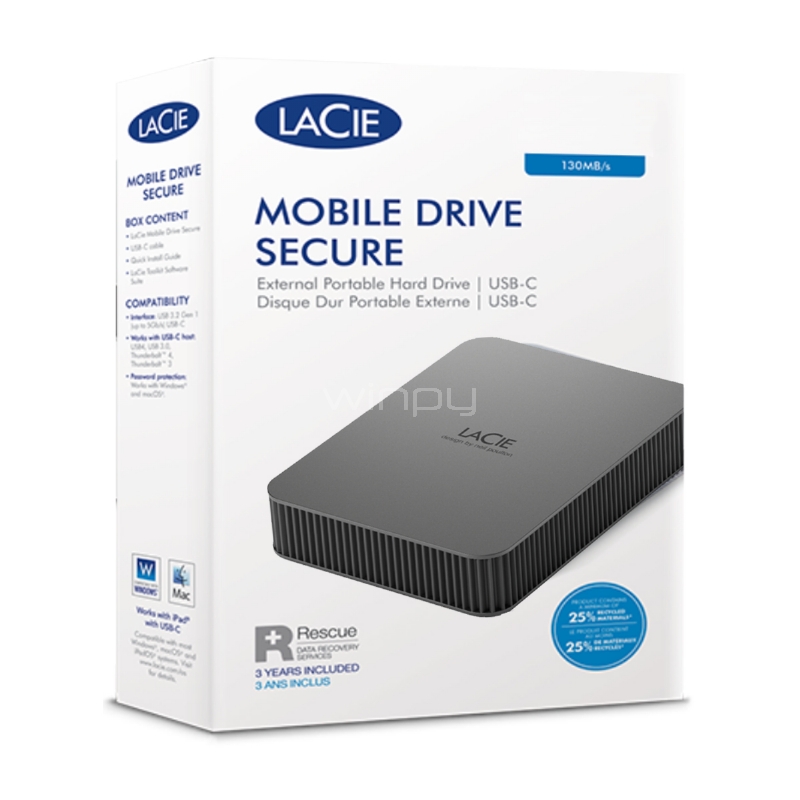 Disco Duro Externo LaCie Mobile Drive Secure de 4TB - STLR4000400 ...