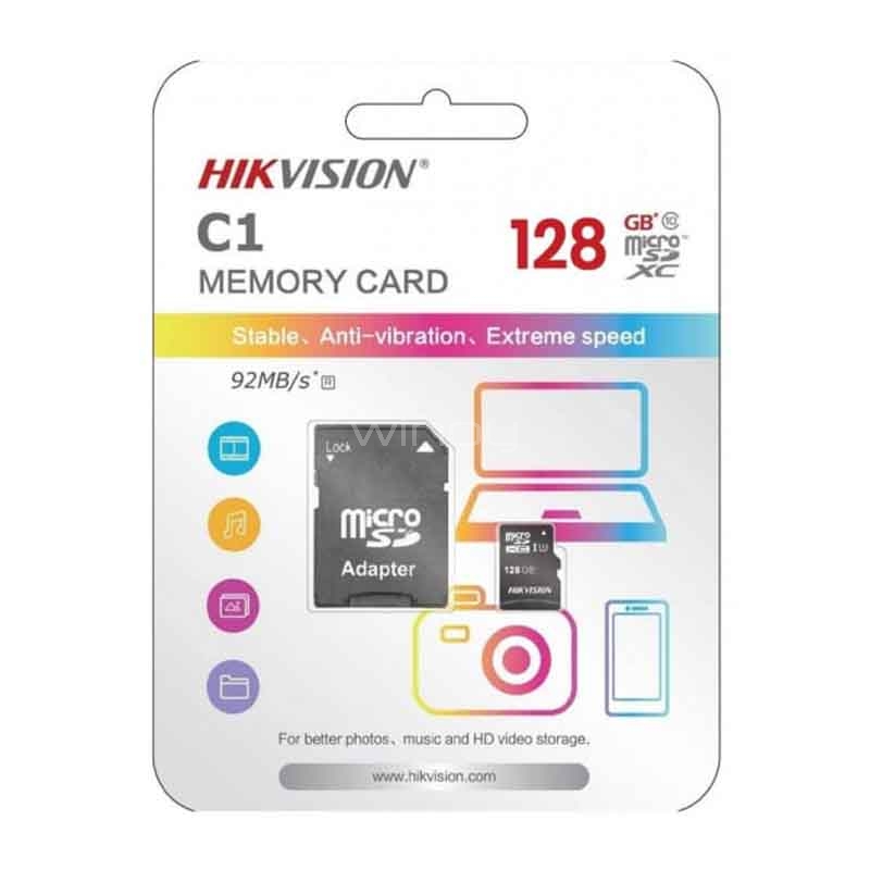 Tarjeta MicroSD Hikvision C1 de 128GB - HS-TF-C1(ADAP)128G - Winpy.cl