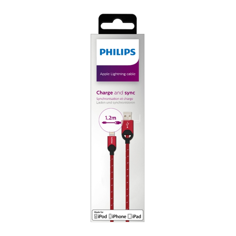 Cable Philips DLC2608B/97 de USB a Lightning (1.2 metros, Rojo ...