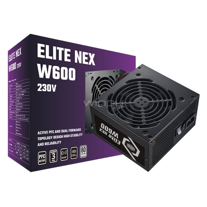 Fuente de Poder Cooler Master Elite Nex de 600W (Certificada 80+ White ...