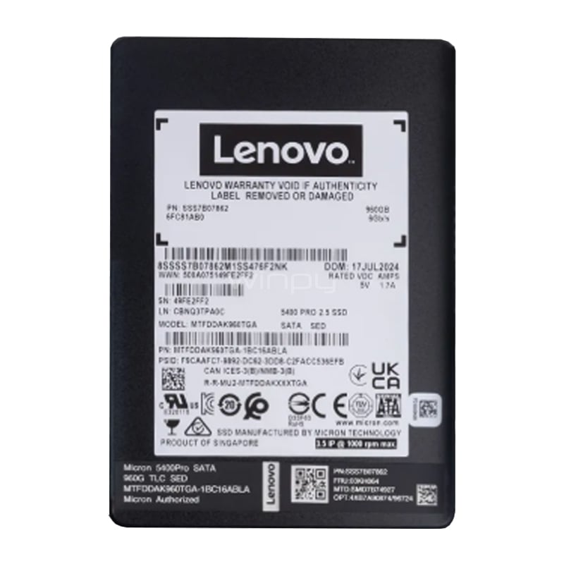 Disco SSD Lenovo de 960GB (2.5“, SATA, 480MB/s) | 4XB7A90874