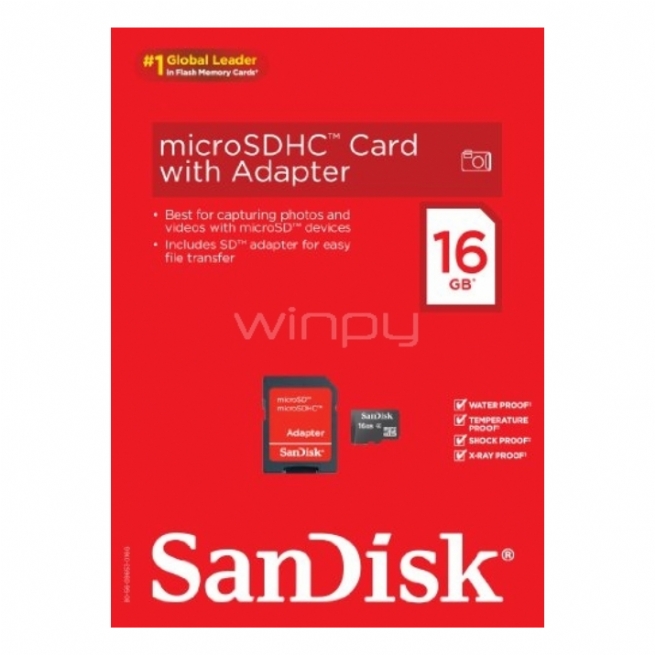 Tarjeta memoria microSD de 16 GB Clase 4 SanDisk gris - SDSDQM-016G-B35A - Winpy.cl