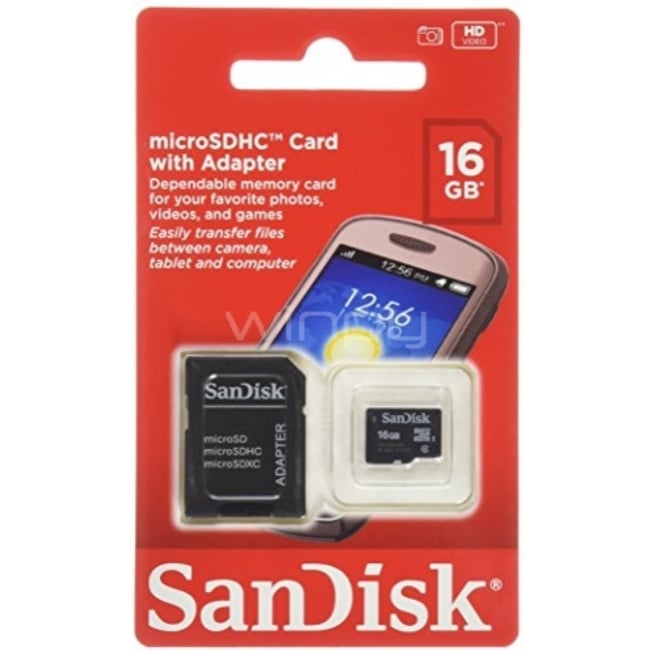 Tarjeta memoria microSD de 16 GB Clase 4 SanDisk gris - SDSDQM-016G-B35A - Winpy.cl