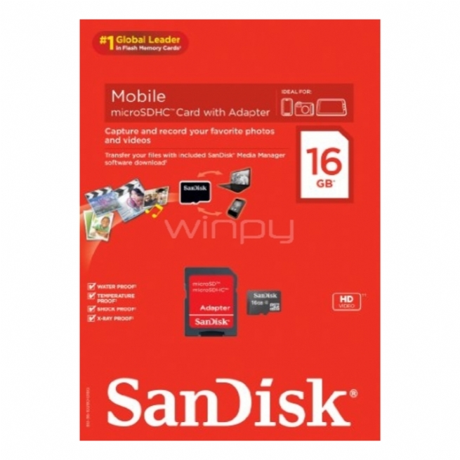 Tarjeta memoria microSD de 16 GB Clase 4 SanDisk gris - SDSDQM-016G-B35A - Winpy.cl