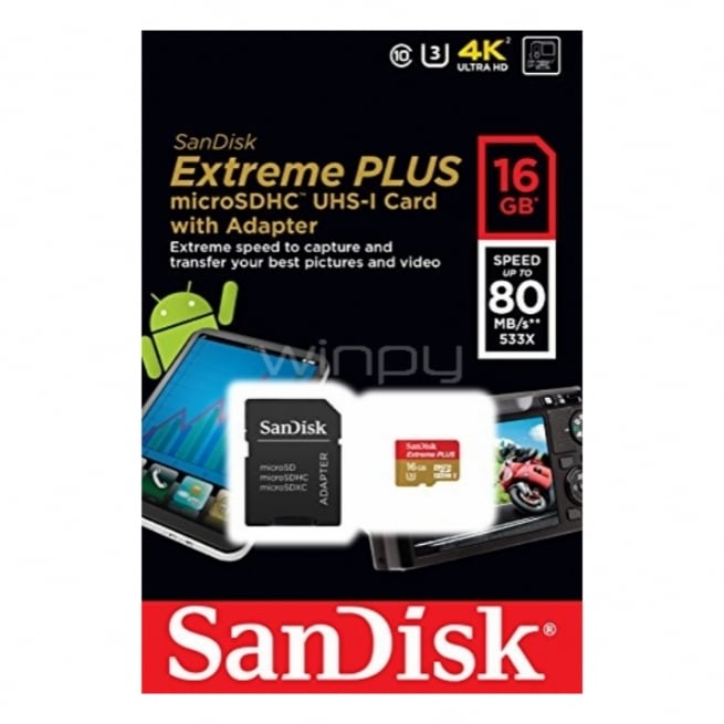 Tarjeta de memoria 16 GB SanDisk, SDHC Clase 10 - SDSDQX-016G-U46A - Winpy.cl