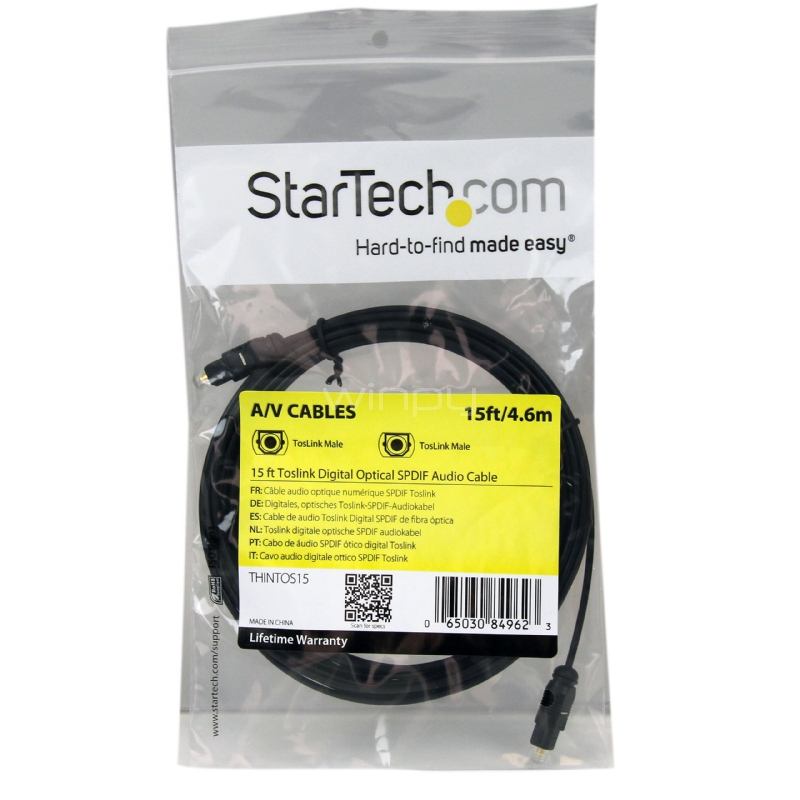 Cable 4,5m TosLink Audio Digital Óptico SPDIF Delgado - Negro ...