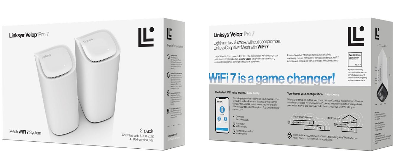 Pack 2 Nodos Wi-Fi Linksys Velop Pro 7 (Tribanda, Mesh) | MBE7002