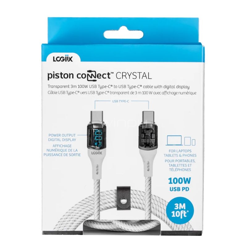 Cable USB-C LOGiiX Piston Connect Crystal de 1.5 m (Visor LED, hasta ...