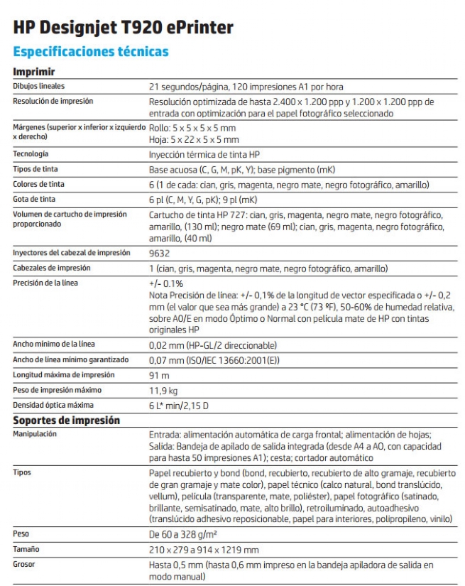 Impresora HP Designjet serie T920 - CR355A#B1K - Winpy.cl